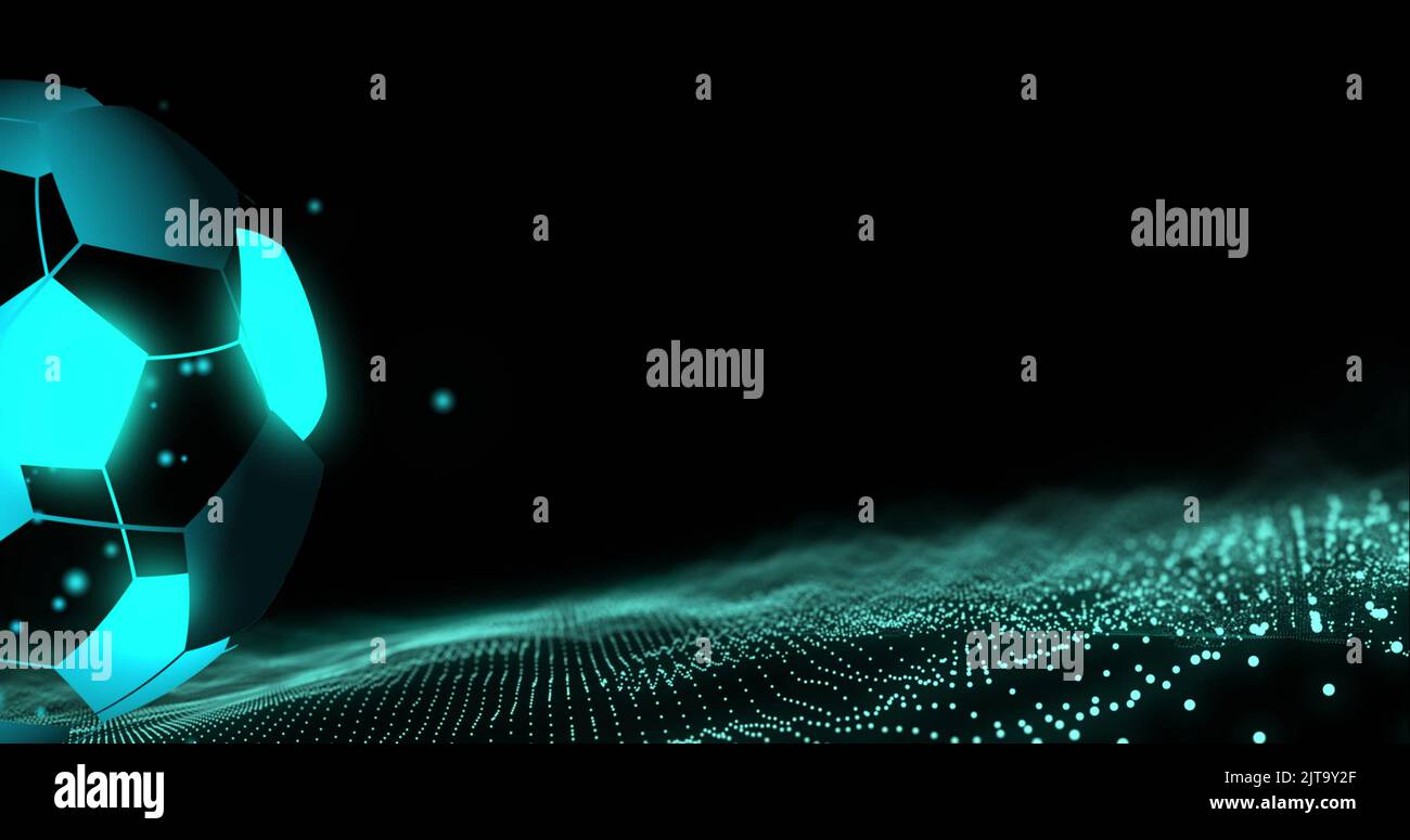Image of digital football over blue spots on black background Stock ...