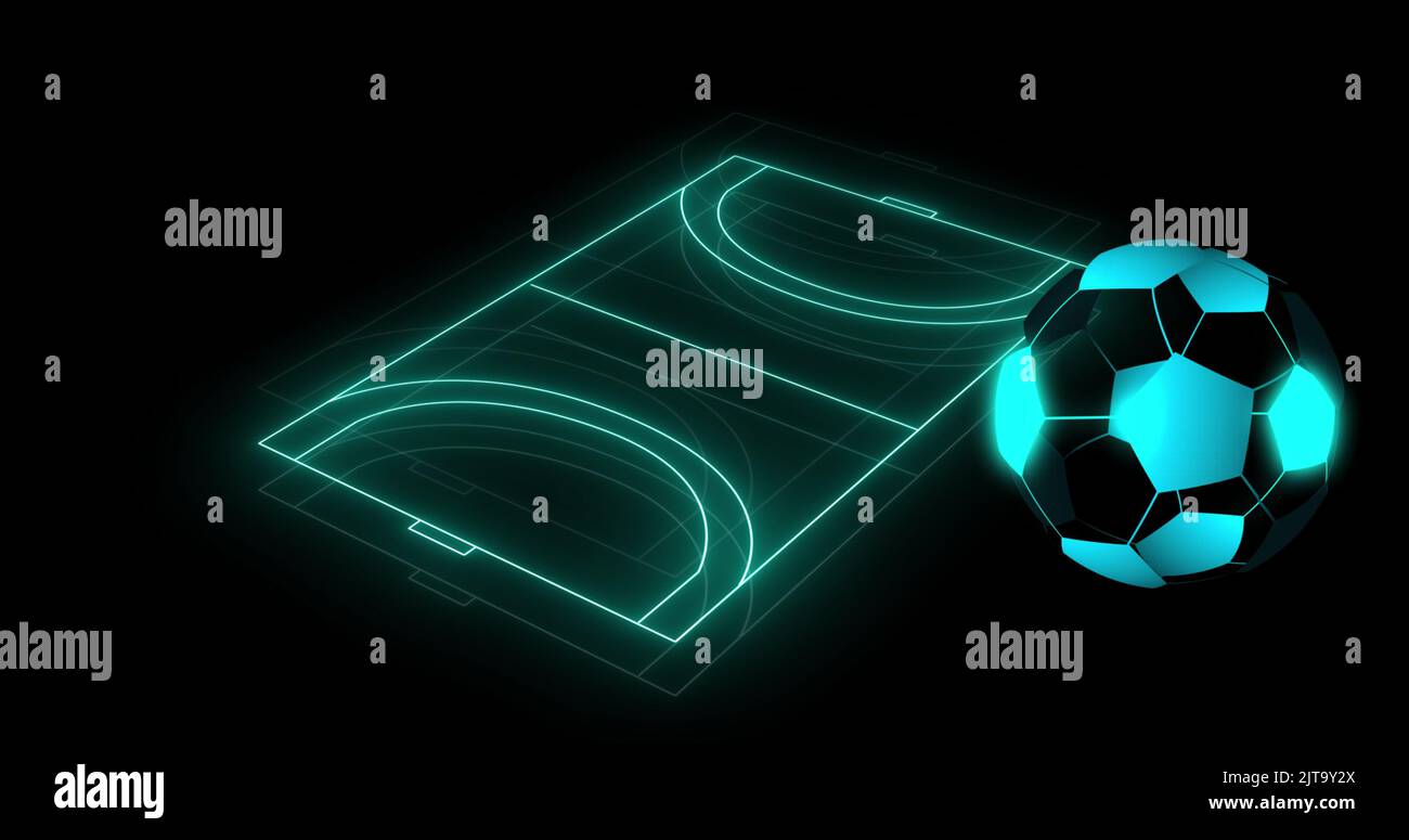 Image of digital football over neon stadium on black background Stock ...