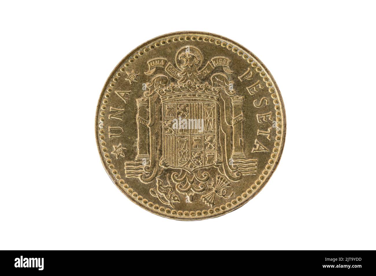 One ( 1 ) peseta coin from Spain with the constitutional coat of arms ...