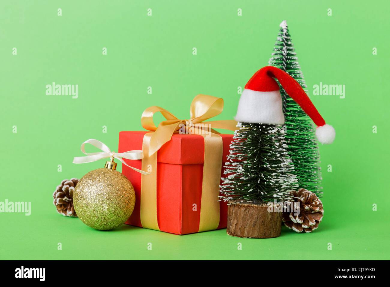 Christmas composition. craft Gift box, small tree, branches and craft ...