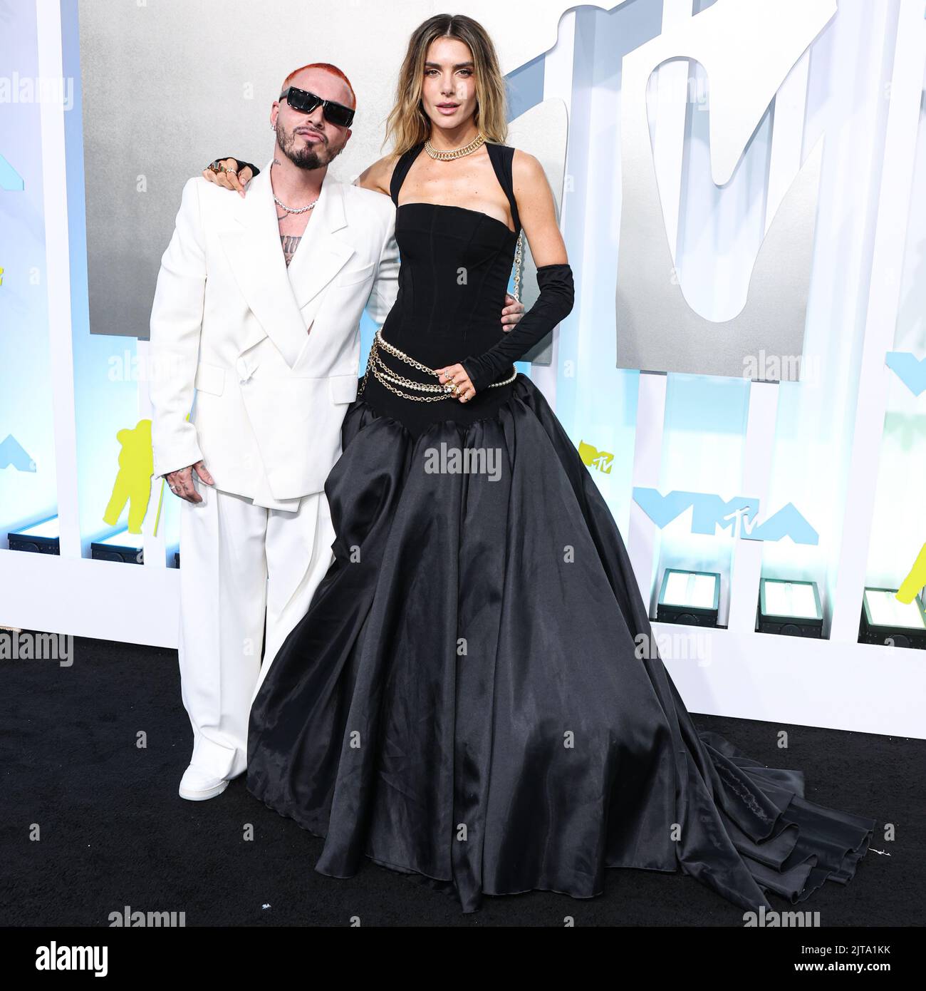 NEWARK, NEW JERSEY, USA - AUGUST 28: J Balvin and Valentina Ferrer ...