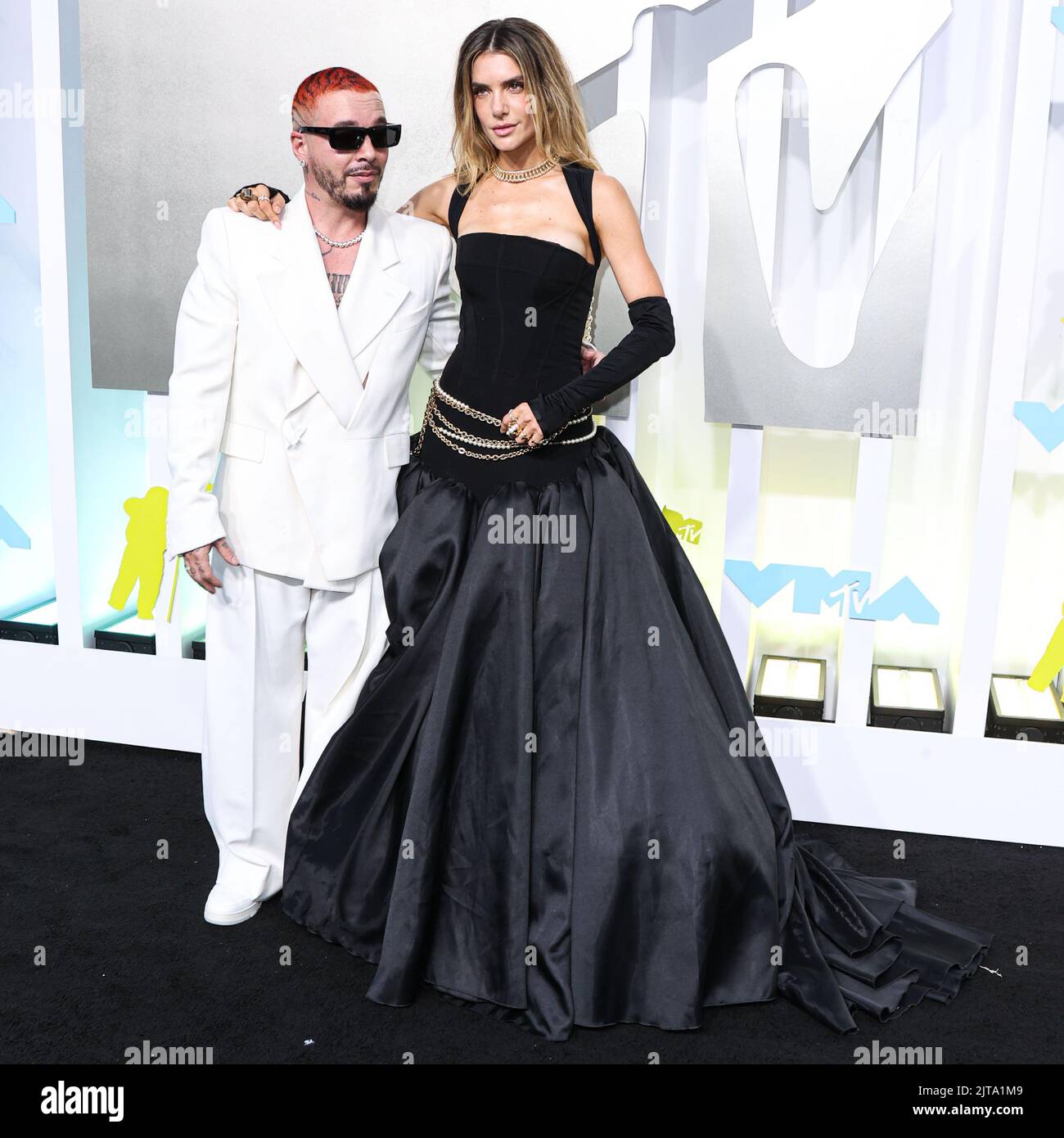 NEWARK, NEW JERSEY, USA - AUGUST 28: J Balvin and Valentina Ferrer ...
