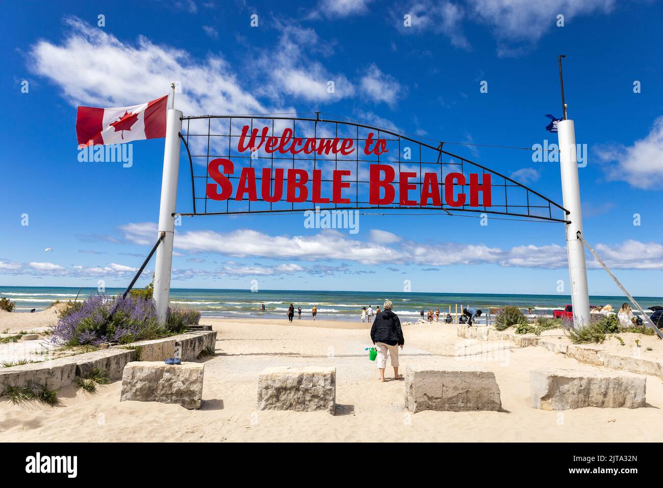 Welcome To Sauble Beach Sign At The Entrance To The Beach On Lake Huron ...
