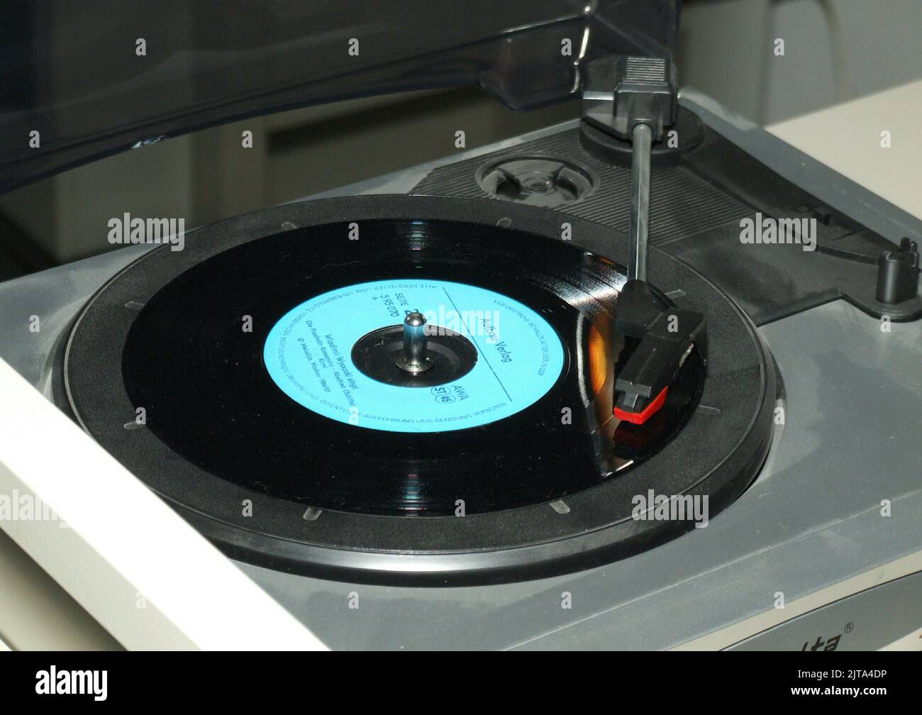A record player with a record by the Russian bard Vladimir Vysotsky ...
