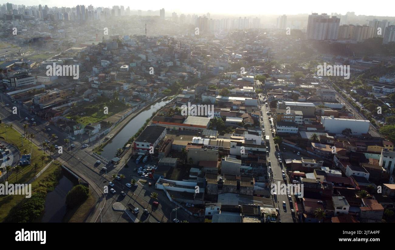 salvador, bahia, brazil - august 16, 2022: aerial view of houses in a ...