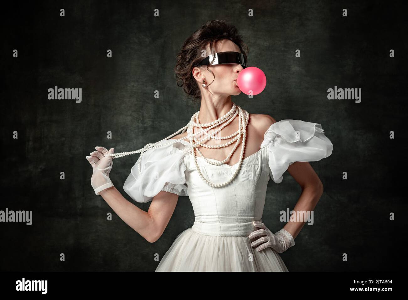 Young pretty woman in image of medieval renaissance style lady having ...