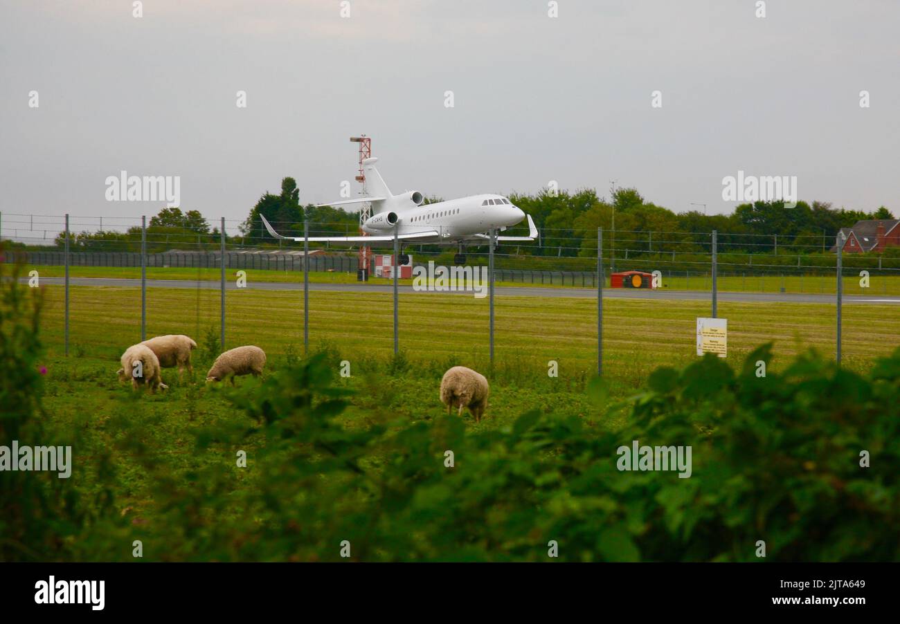 A fixed-Wing aircraft coming in to land at the Warton Airfield, Preston ...