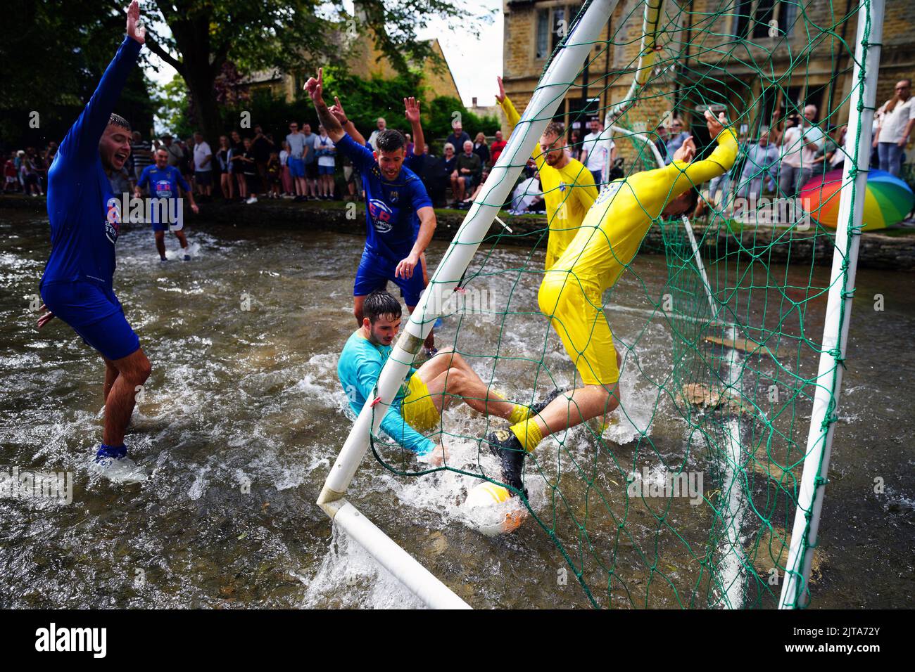 Footballers from Bourton Rovers during the annual traditional River ...