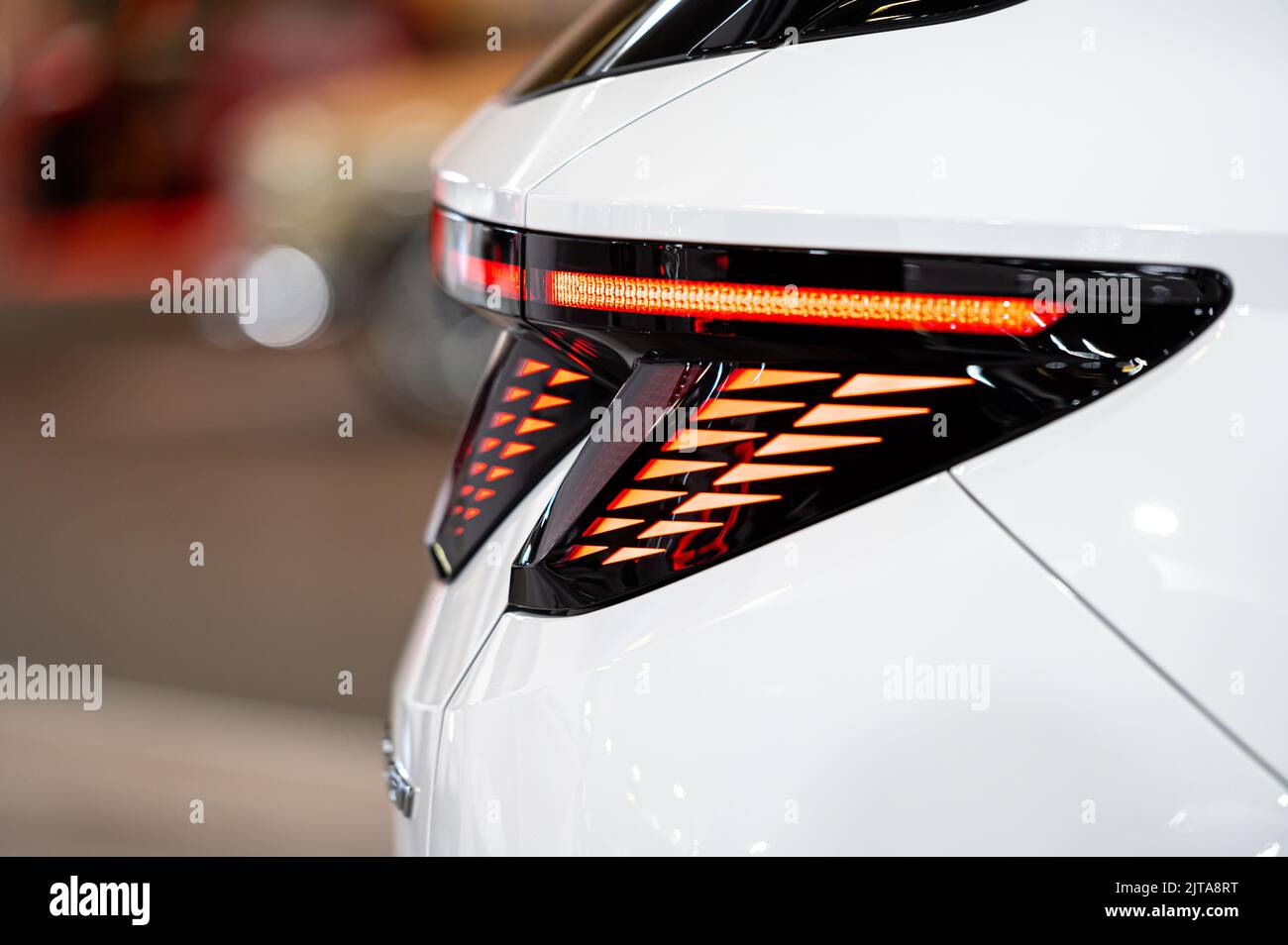 Riga, Latvia, April 29, 2022: LED rear lights and car design closeup of ...