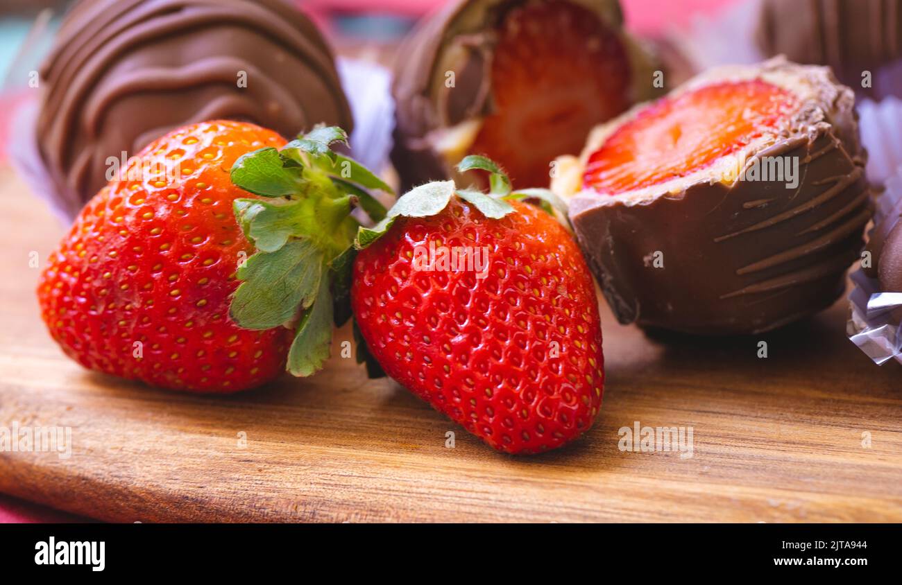 Strawberry bonbon in close-up photo. Brazilian sweet. Brazilian dessert ...