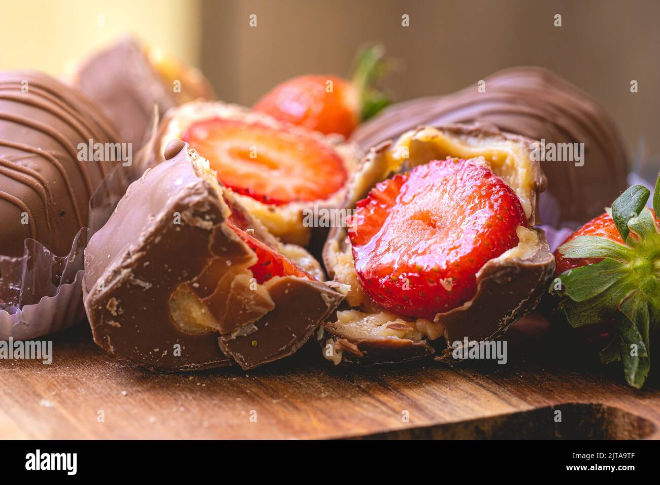 Strawberry bonbon in close-up photo. Brazilian sweet. Brazilian dessert ...