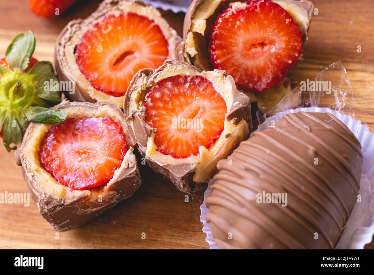 Strawberry bonbon in close-up photo. Brazilian sweet. Brazilian dessert ...