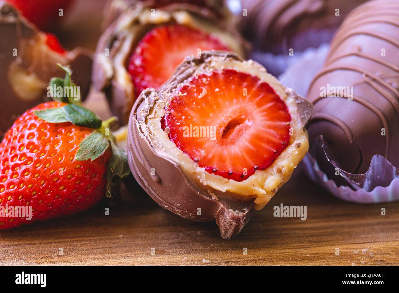 Strawberry bonbon in close-up photo. Brazilian sweet. Brazilian dessert ...