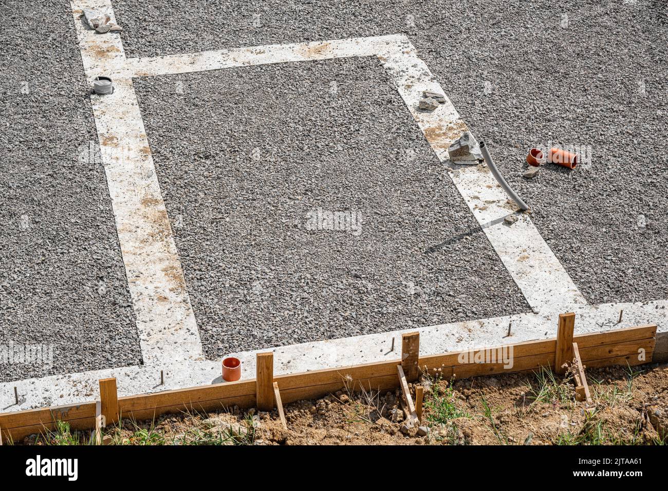 Concrete foundation and backfilling of rubble Stock Photo - Alamy