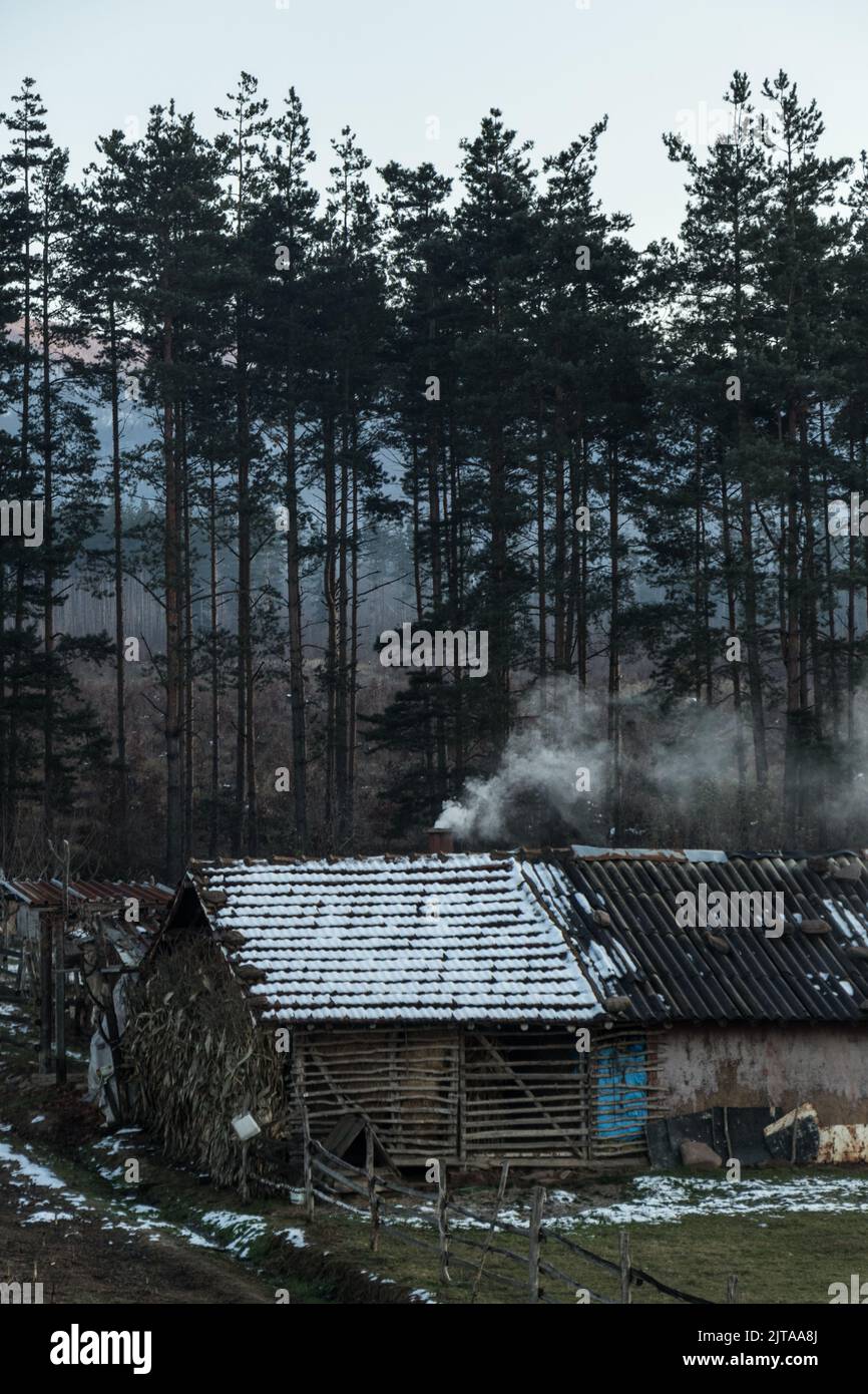 Cozy winter village sunrise hi-res stock photography and images - Alamy