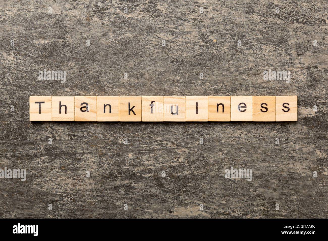 Thankfulness word written on wood block. Thankfulness text on cement ...