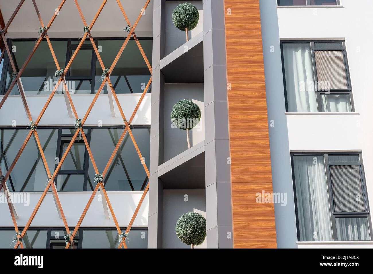 Abstract futuristic architectural background of the exterior of a ...