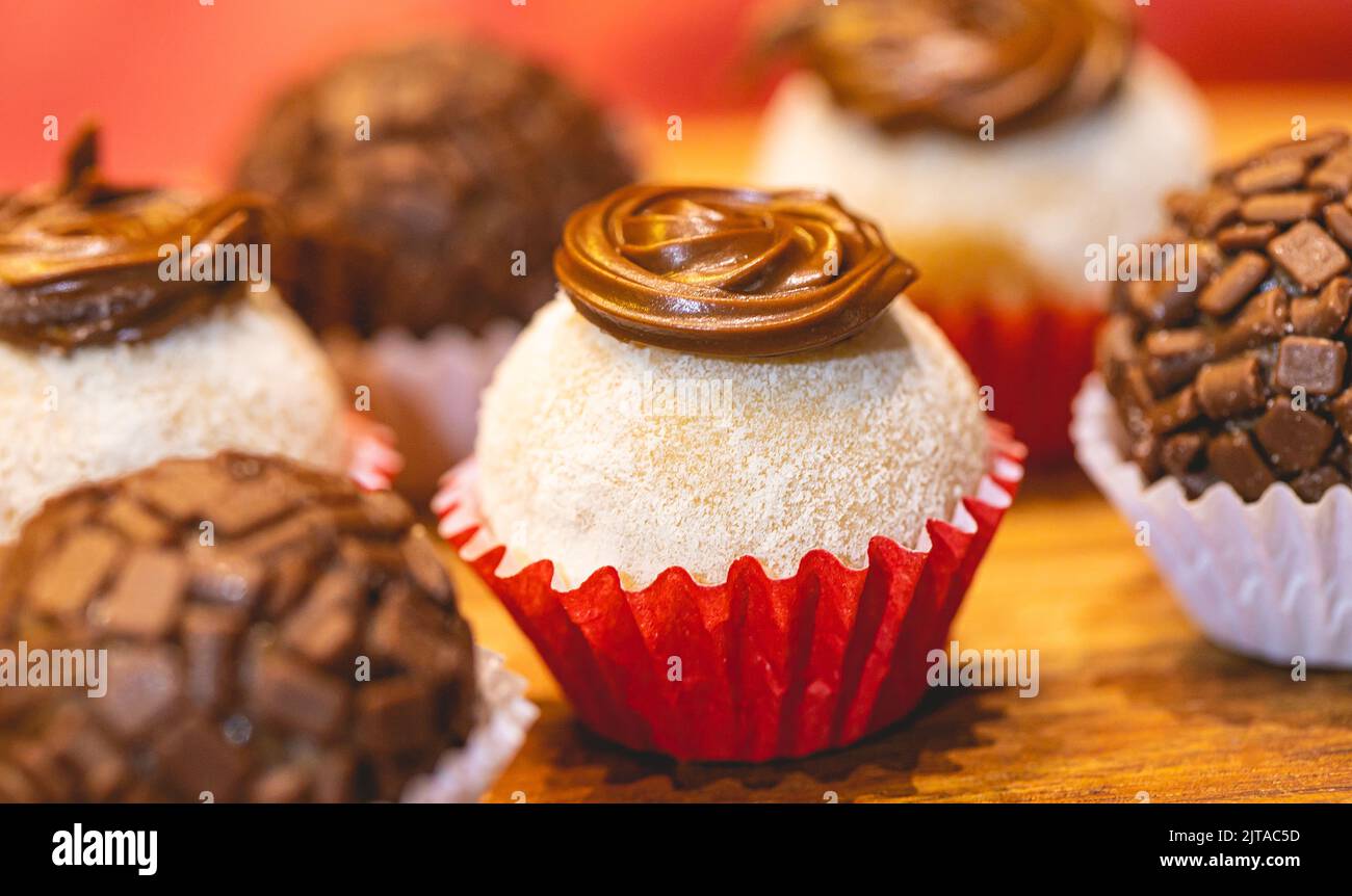 Brazilian gourmet brigadeiro in close-up photography. Brazilian food ...
