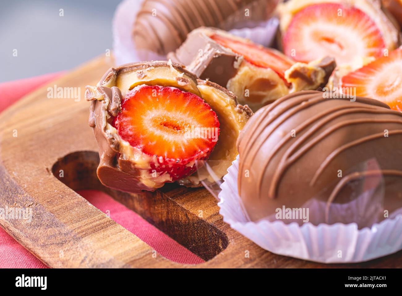 Strawberry bonbon in close-up photo. Brazilian sweet. Brazilian dessert ...