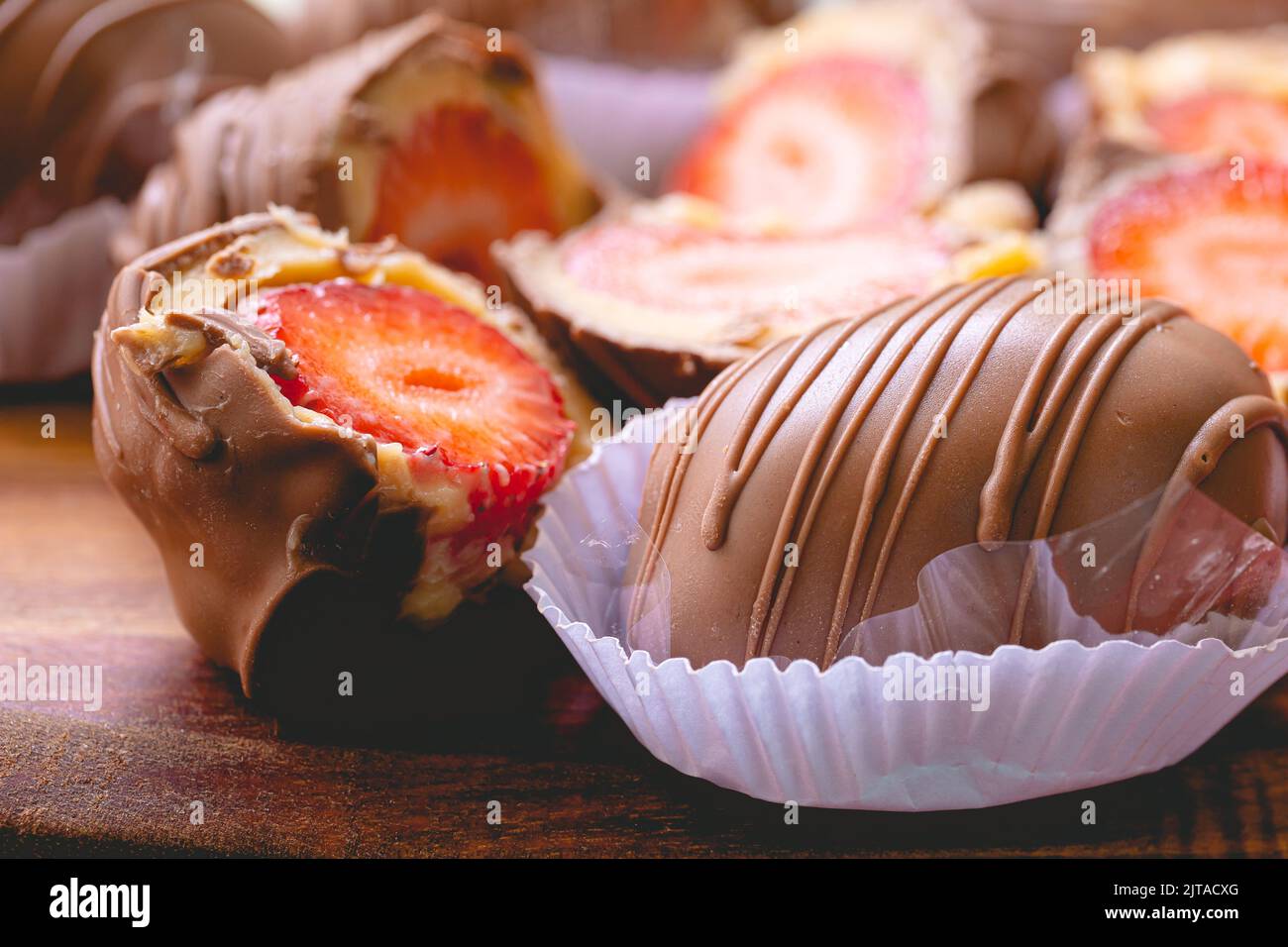 Strawberry bonbon in close-up photo. Brazilian sweet. Brazilian dessert ...