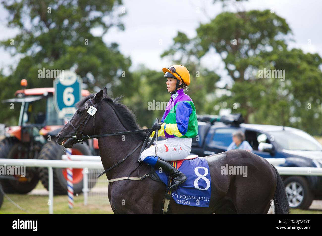 Jockey Faye McManoman on Lakota Blue at York Races Stock Photo - Alamy