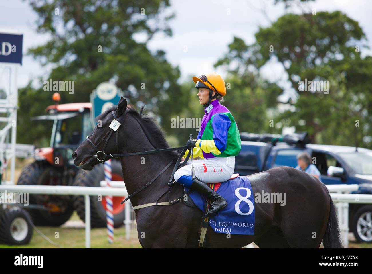 Jockey Faye McManoman on Lakota Blue at York Races Stock Photo - Alamy