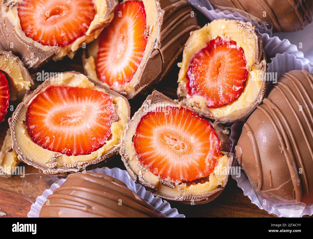 Strawberry bonbon in close-up photo. Brazilian sweet. Brazilian dessert ...