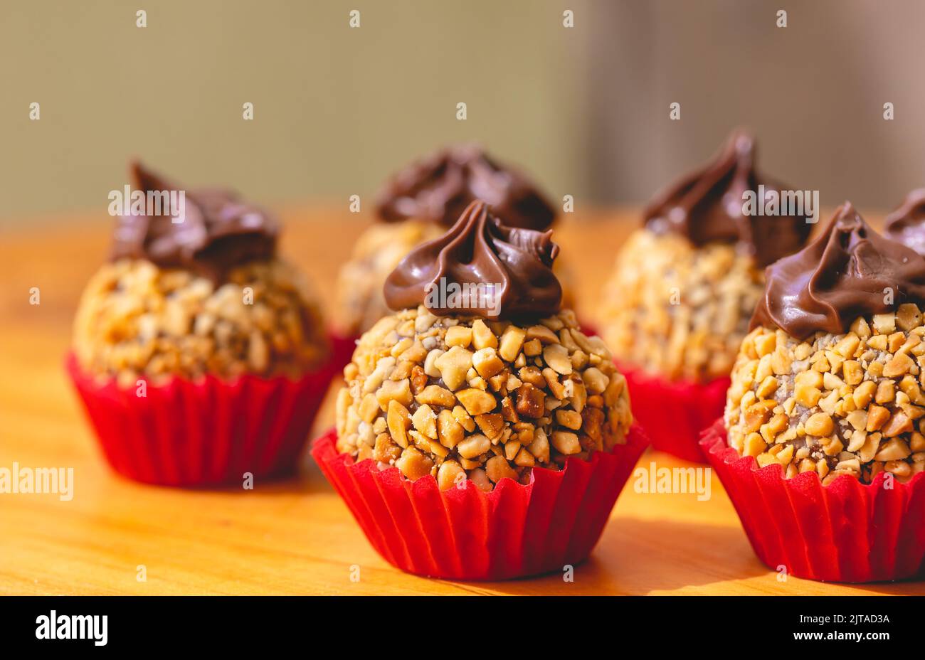 Brazilian Gourmet Brigadeiro with chestnut and hazelnut cream in close ...