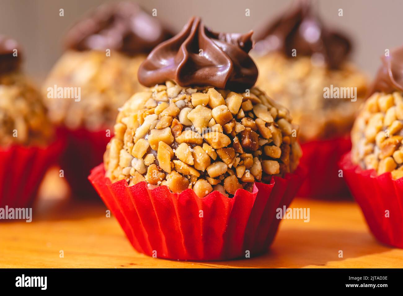 Brazilian Gourmet Brigadeiro with chestnut and hazelnut cream in close ...
