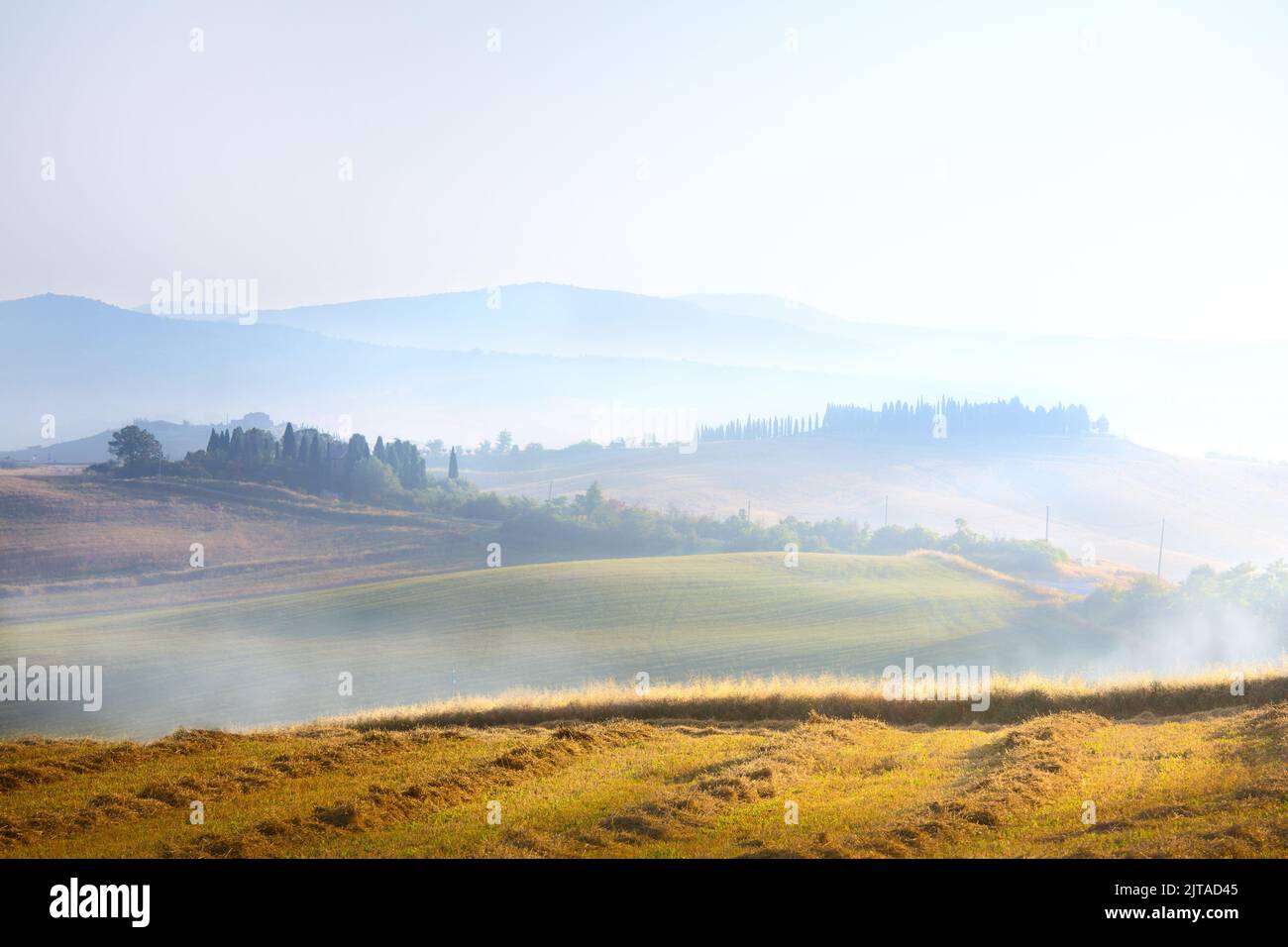Impressive panorama Italian landscape, view with cypress trees ...