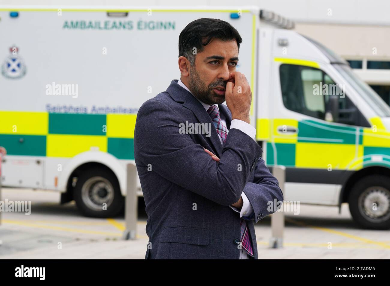 Scottish Health Secretary Humza Yousaf speaks to the media following a ...