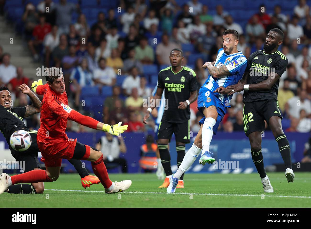 Cornella, Spain. 28/08/2022, Joselu of RCD Espanyol score a goal during ...
