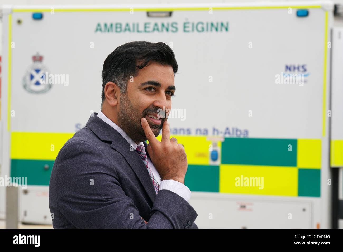 Scottish Health Secretary Humza Yousaf speaks to the media following a ...