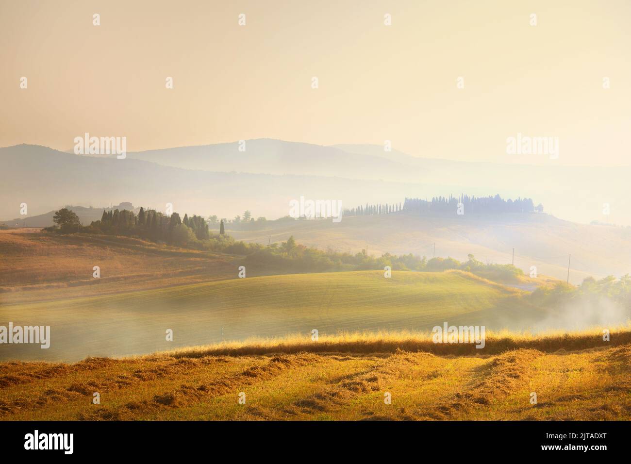 Impressive panorama Italian landscape, view with cypress trees ...