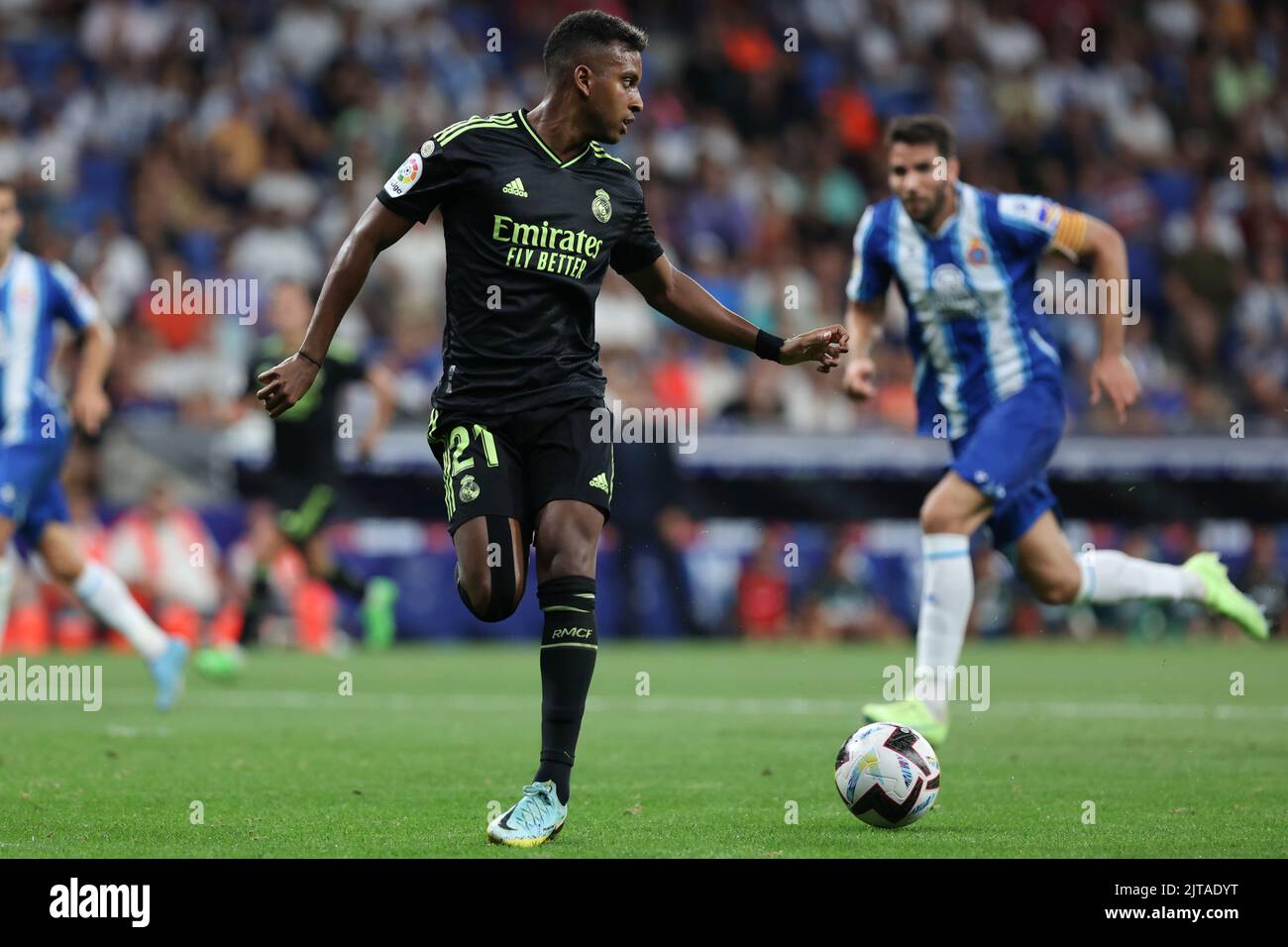 Cornella, Spain. 28/08/2022, Rodrygo of Real Madrid during the Liga ...