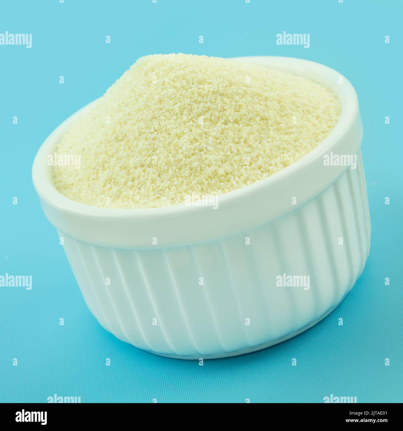 Soft Wheat Semolina flour and bowl close up Stock Photo - Alamy