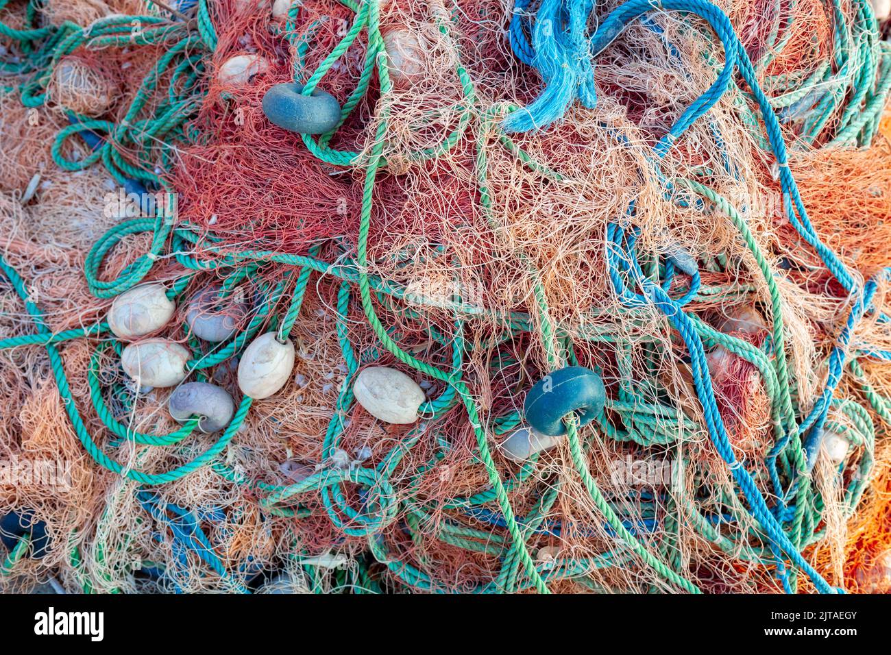 Fishing net, top view and close up view of colorful fishing nets Stock ...