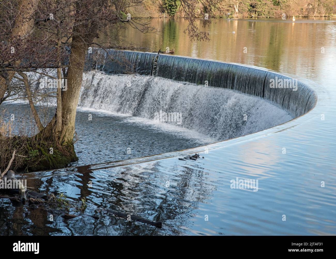 The horseshoe weir on the River Derwent in Belper, Derbyshire, England ...