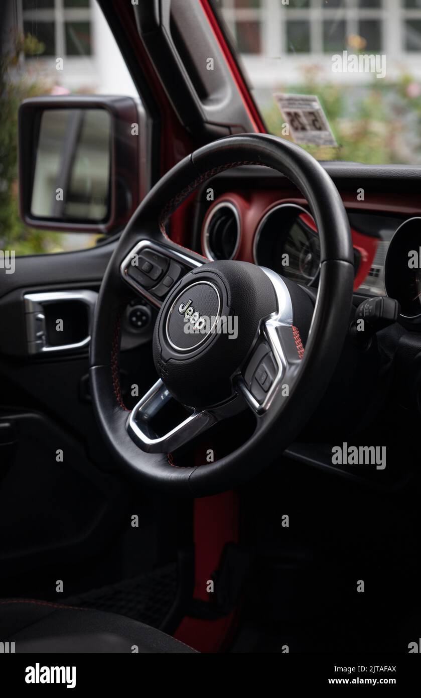 A vertical shot of the steering wheel of an off road vehicle Stock ...