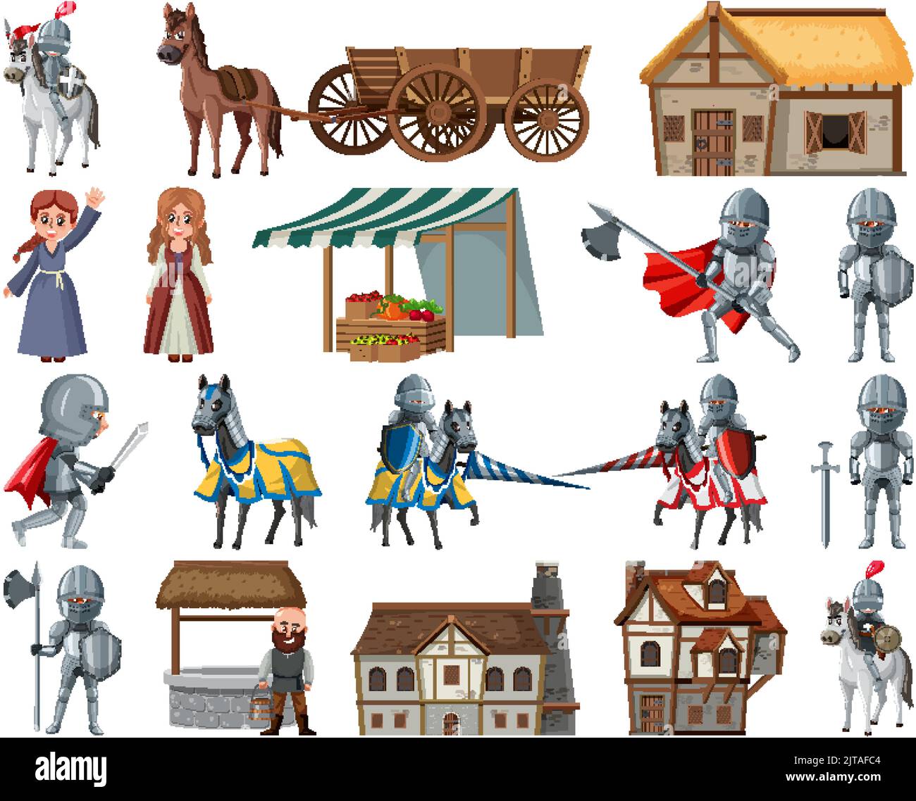 Medieval cartoon characters and objects illustration Stock Vector Image ...