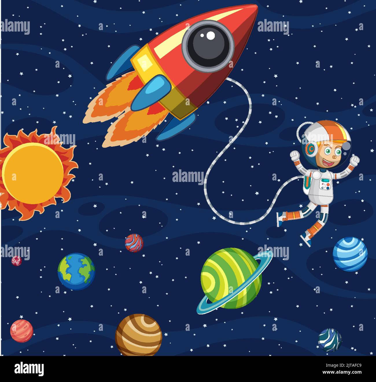 Cartoon space background with astronaut illustration Stock Vector Image ...