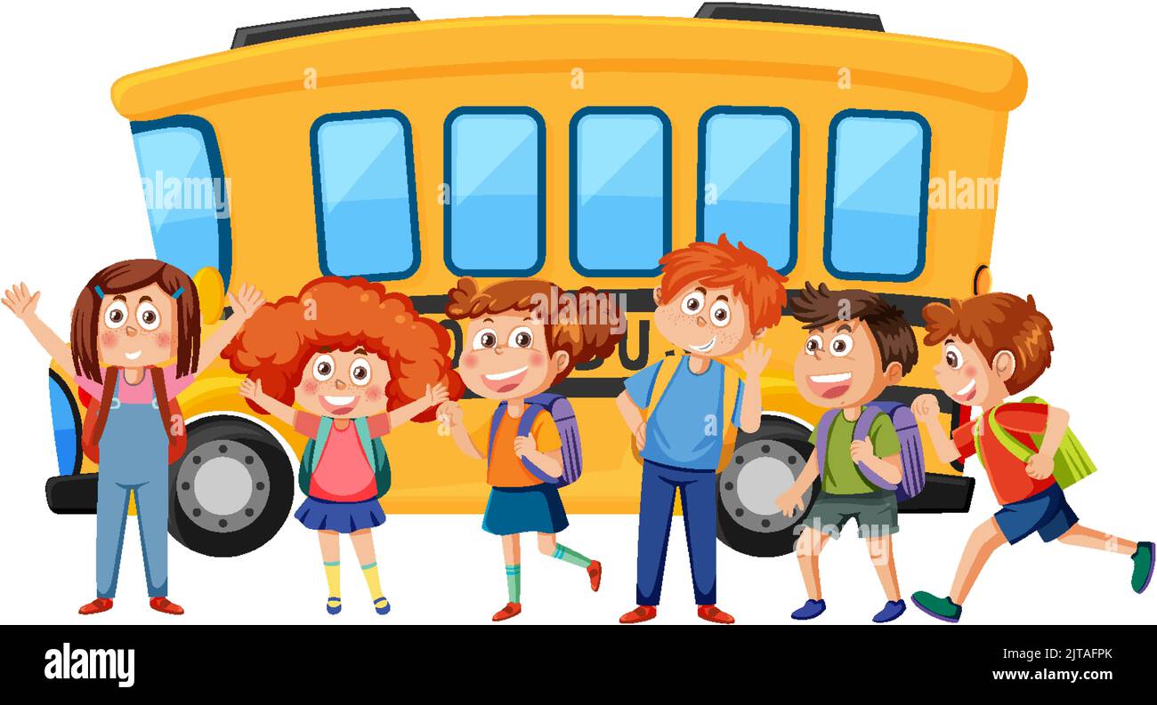 School bus with students cartoon illustration Stock Vector Image & Art ...