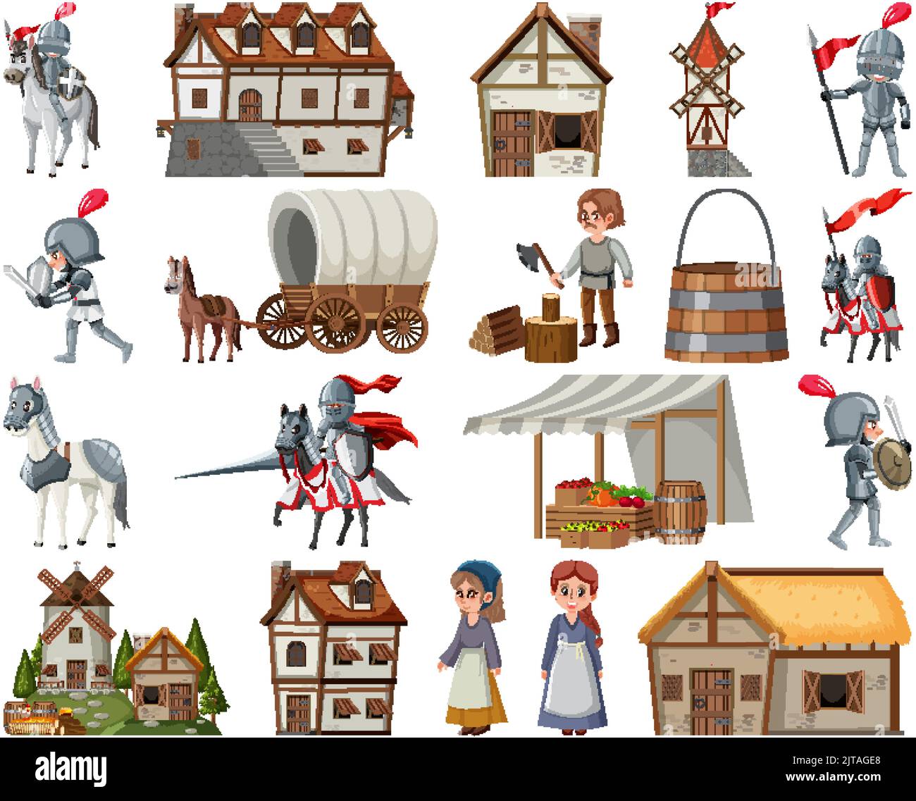 Medieval cartoon characters and objects illustration Stock Vector Image ...