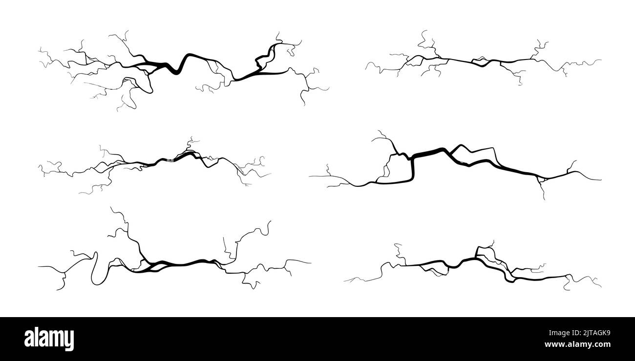 Crack on concrete or ground due to aging or drought. Set of fissures ...