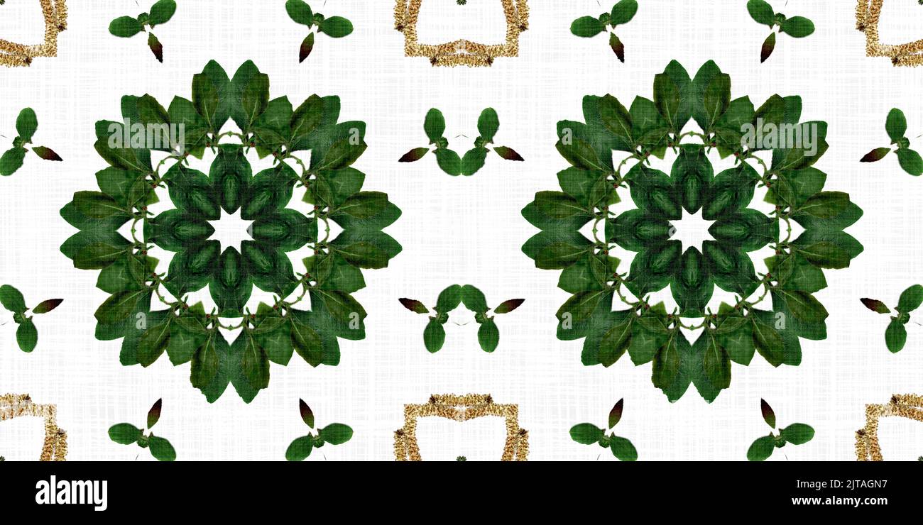 Foliage kaleidoscope seamless border pattern. Trendy optic fresh design ...
