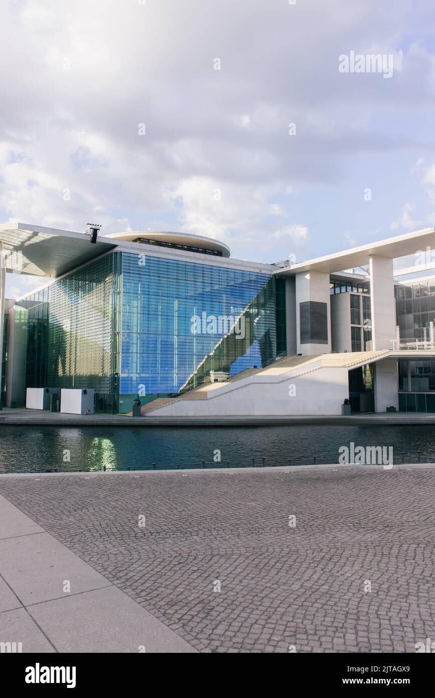 modern contemporary building near pond with clear water in berlin,stock ...