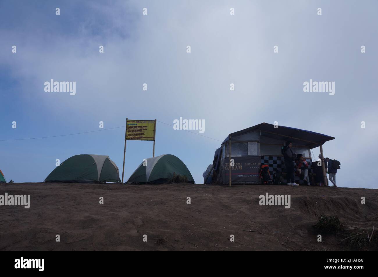 Traveler's camping ground with colorful tents at the top of Andong ...