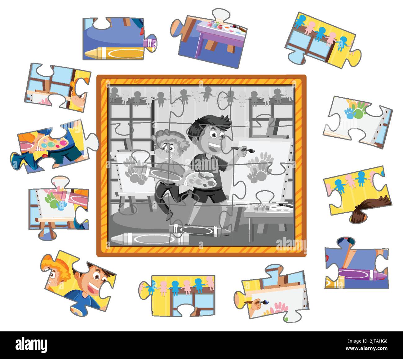 Children photo jigsaw puzzle game template illustration Stock Vector ...