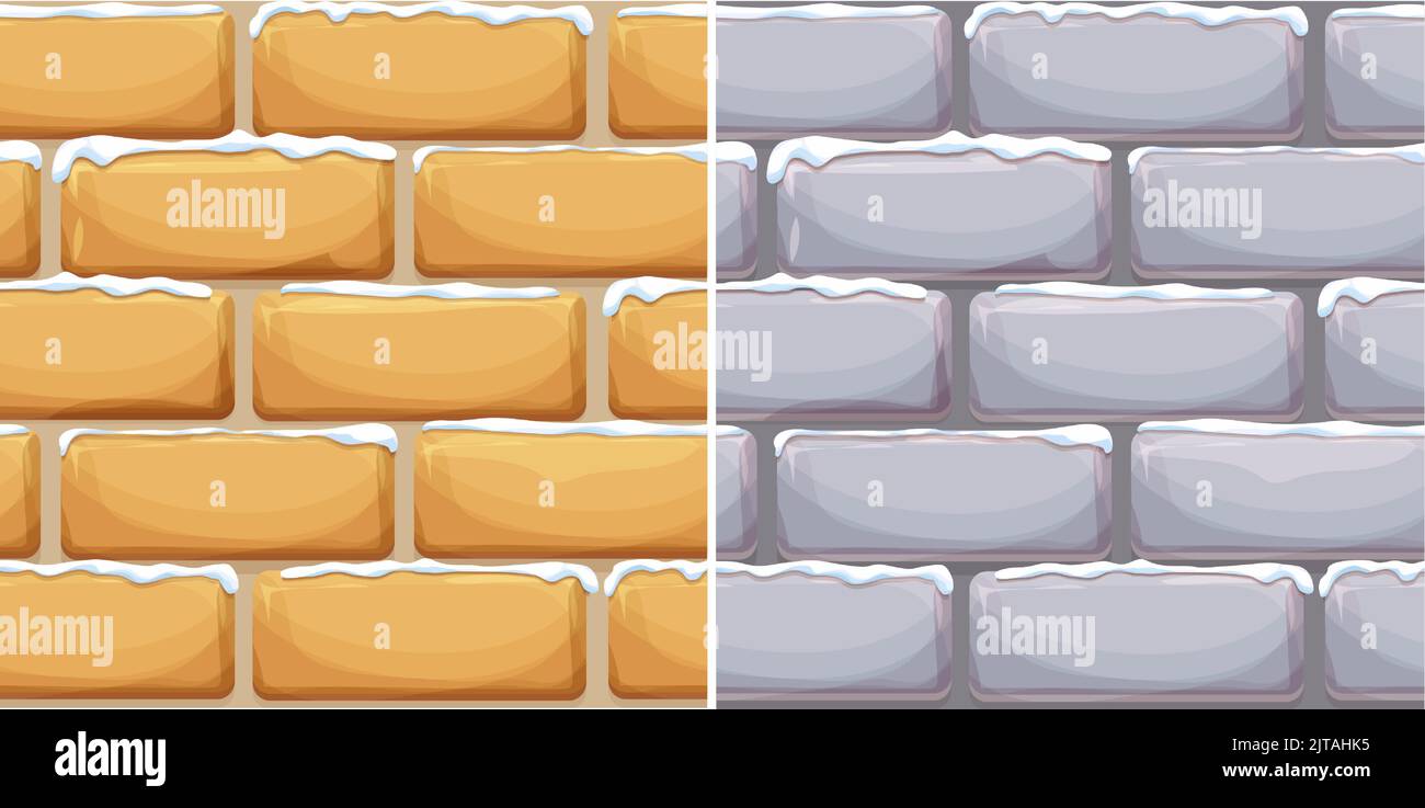Brick wall with snow, stone bricks, rock surface in cartoon style ...