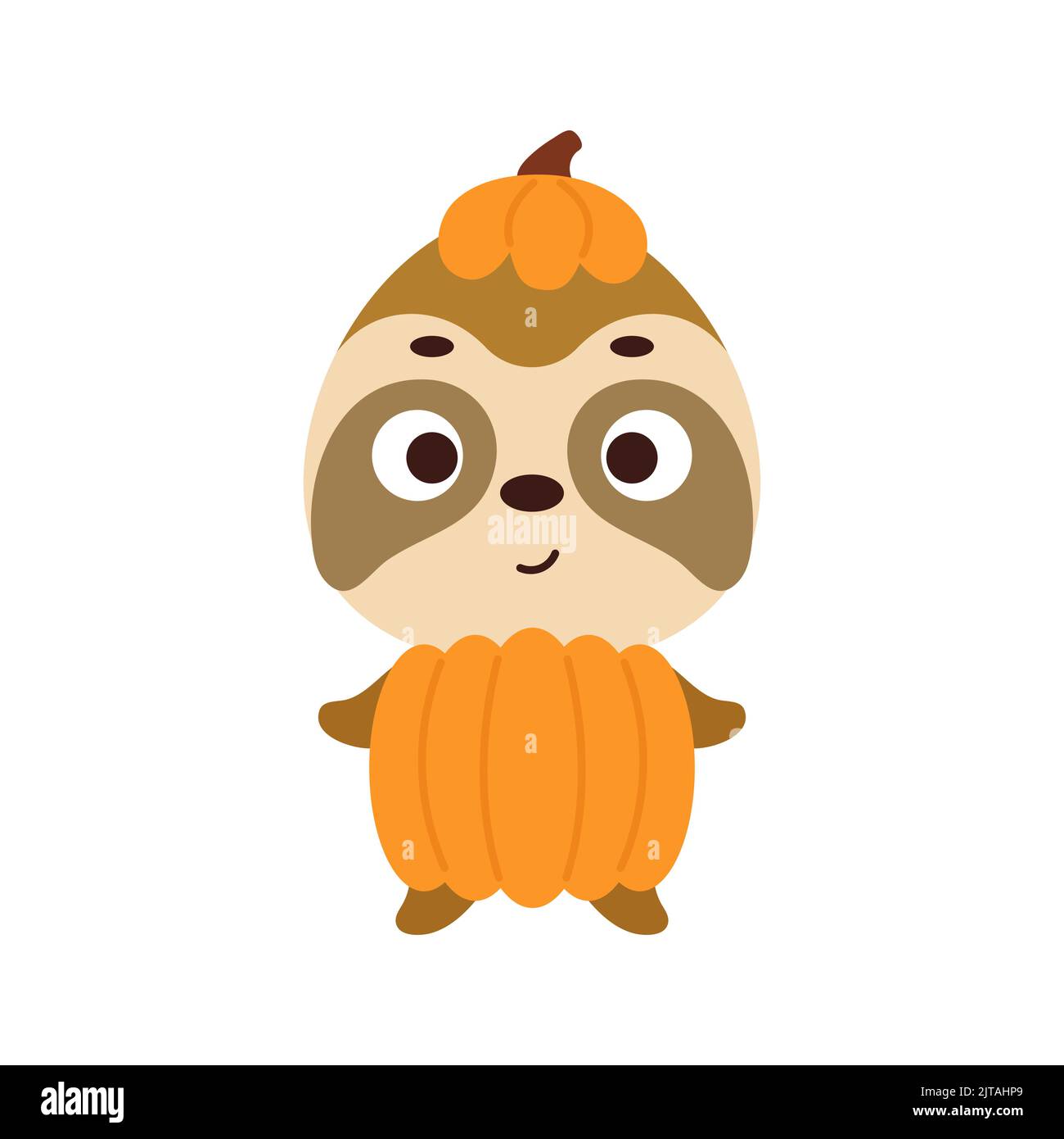 Cute little Halloween sloth in a pumpkin costume. Cartoon animal ...
